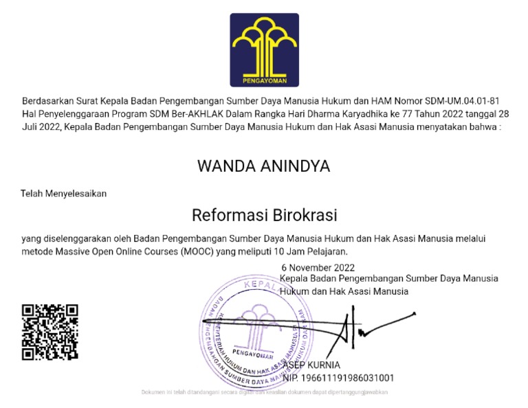 Certificate For WANDA ANINDYA | PDF
