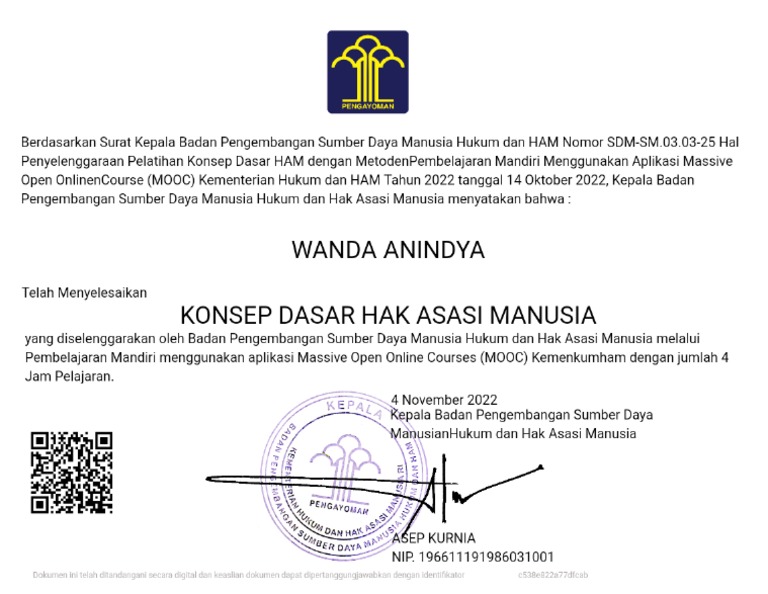 Certificate For WANDA ANINDYA | PDF
