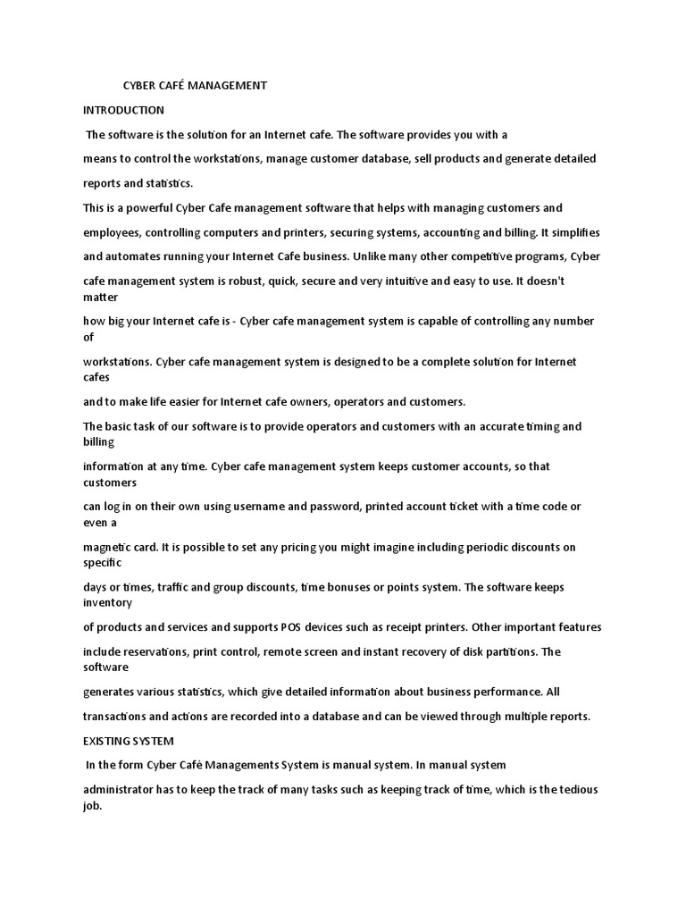 Cyber Cafe Management System Overview | PDF | Databases | Feasibility Study