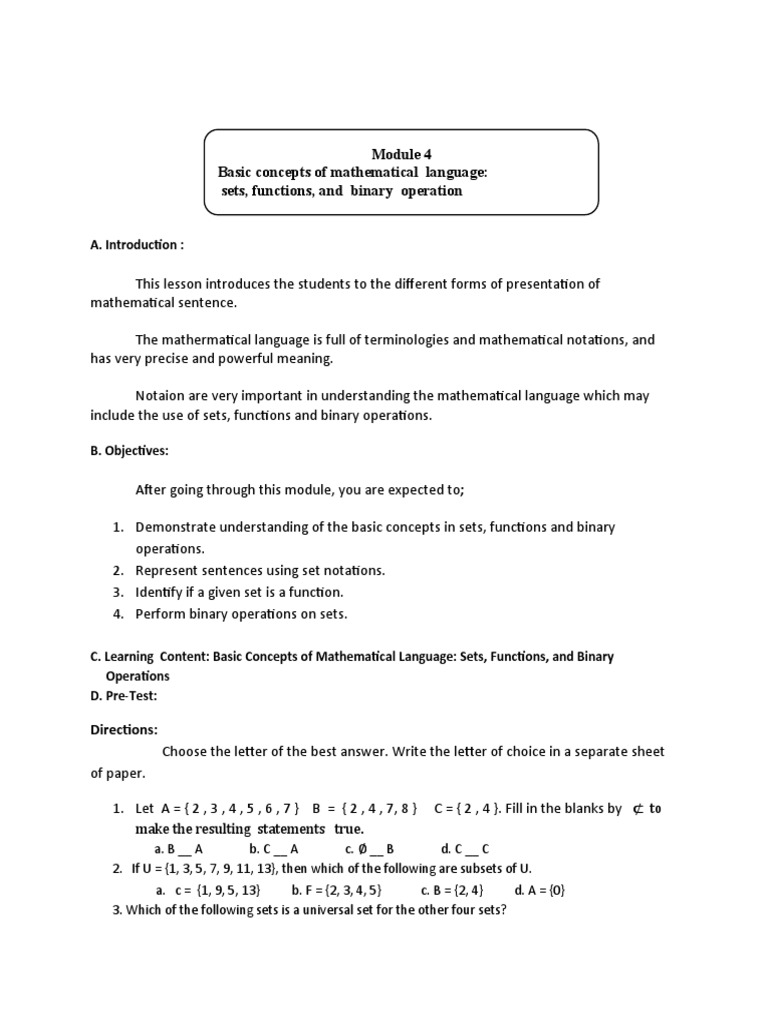 GE 4 Module 4 | PDF | Set (Mathematics) | Group (Mathematics)
