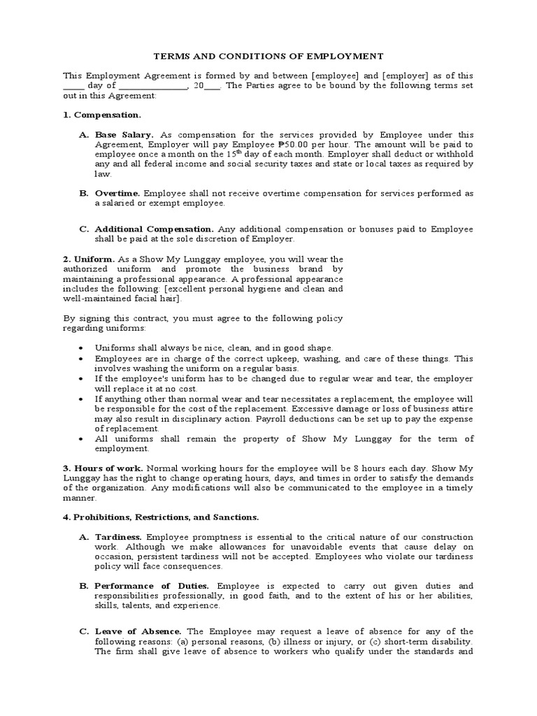 Employment Terms and Conditions Overview | PDF | Employment | Overtime