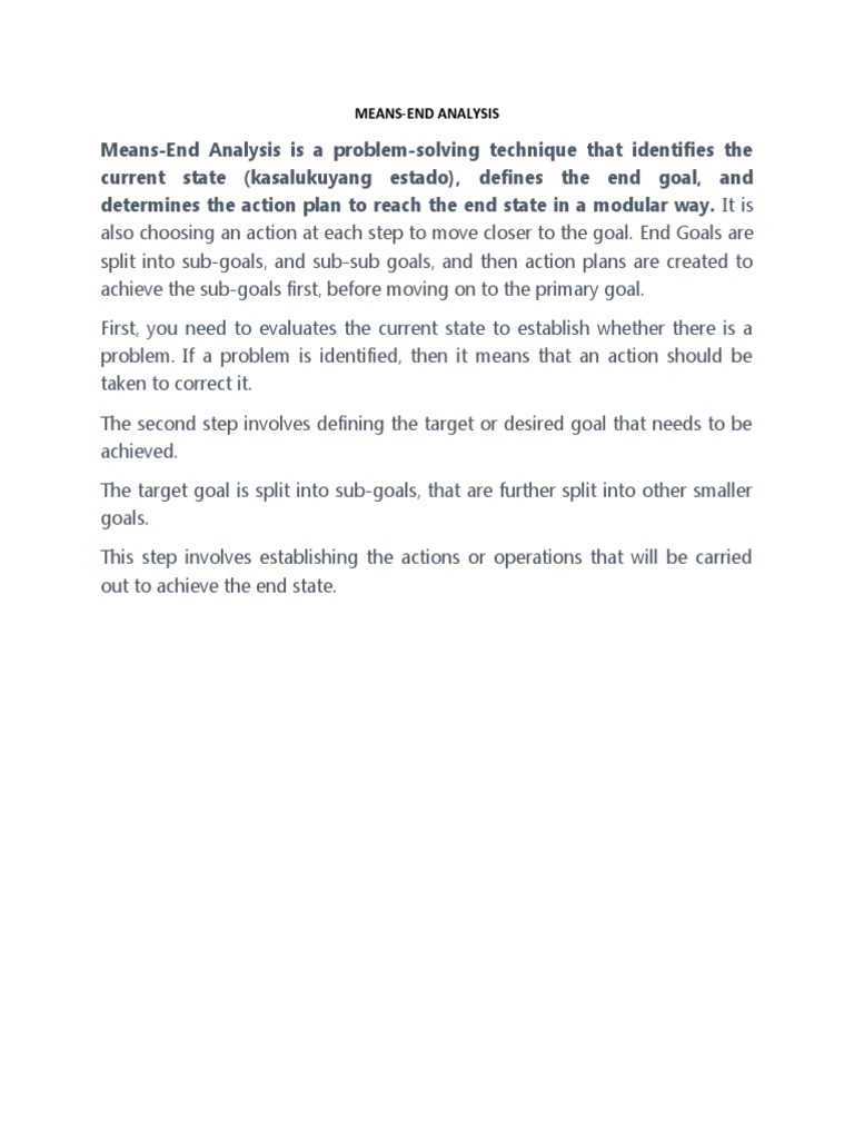 Means End Analysis Download Free PDF Marketing Goal
