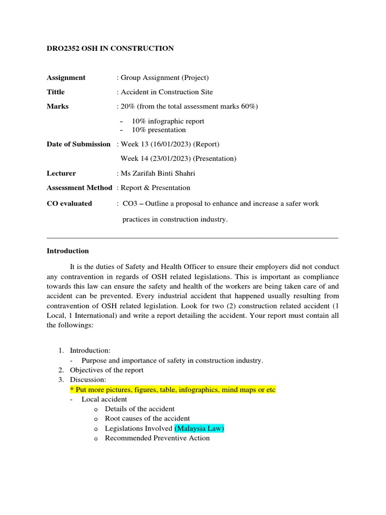 DRO2352 Group Project (Instructions) Latest | PDF | Occupational Safety ...