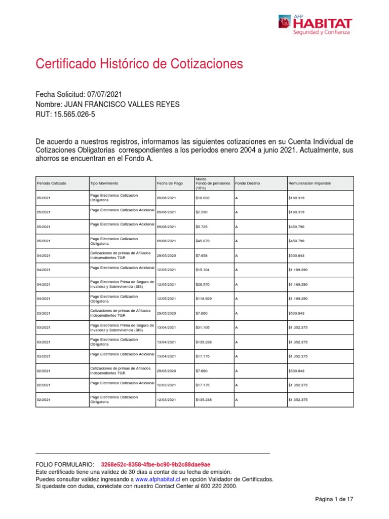 Certificado Afp Habitat | PDF | Pensión | Finanzas personales