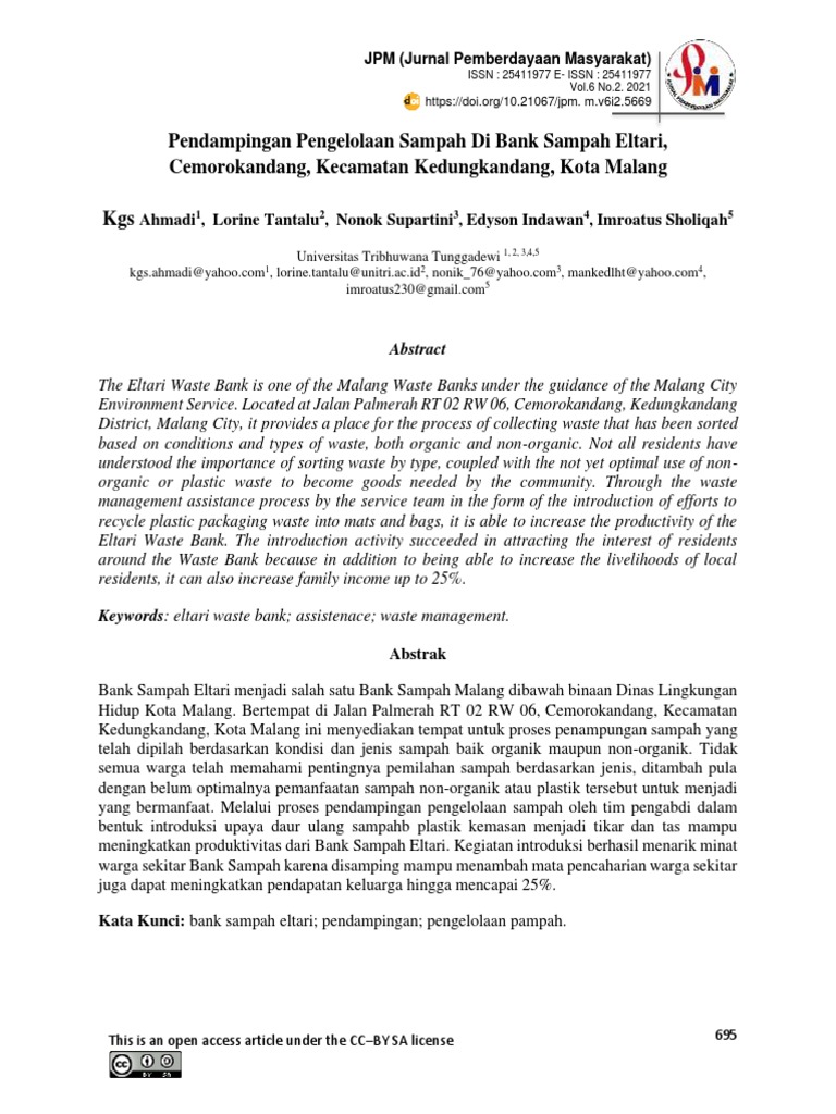 Jurnal Pendampingan Pengelolaan Bank Sampah Eltary. 2021 | PDF
