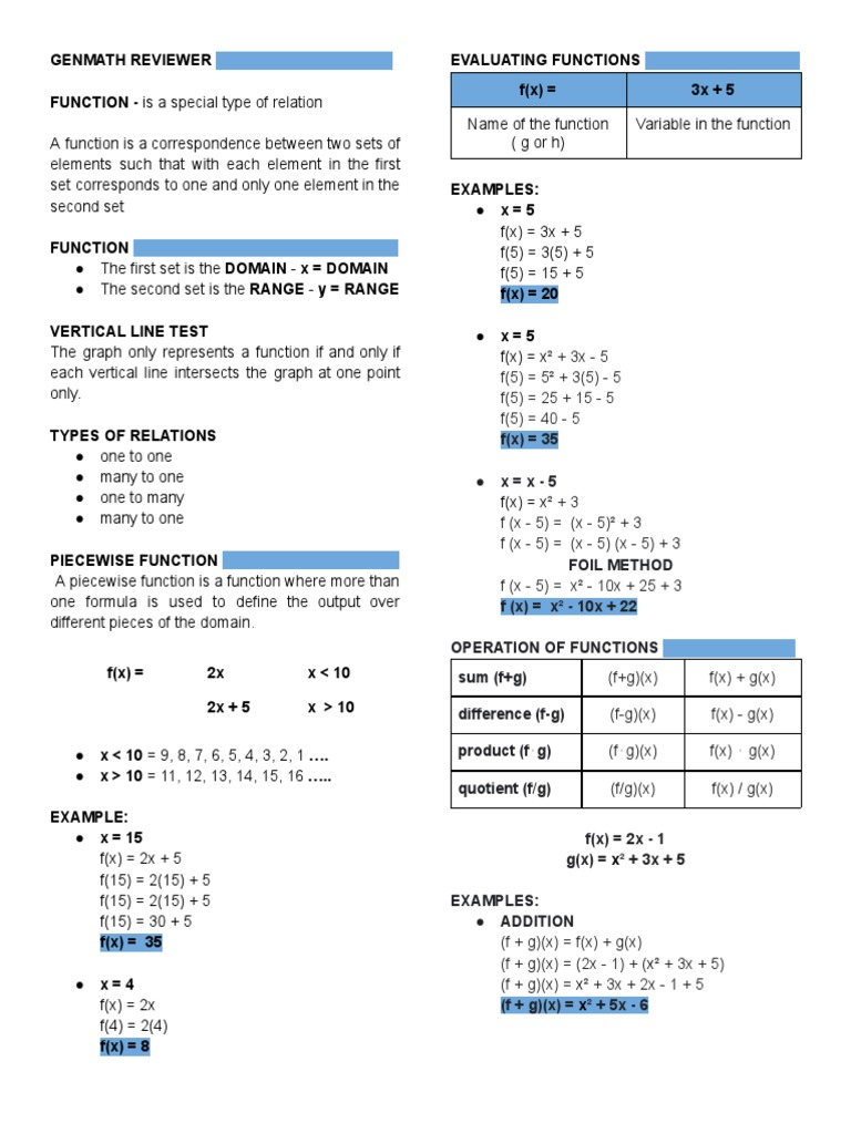 General Mathematics-Reviewer | PDF | Function (Mathematics) | Abstract ...