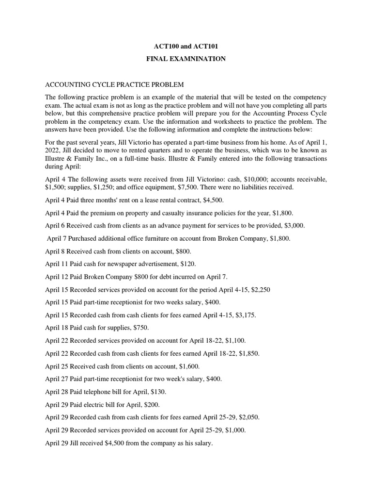 Accounting Cycle Practice Problem - Final Exam | PDF | Expense ...