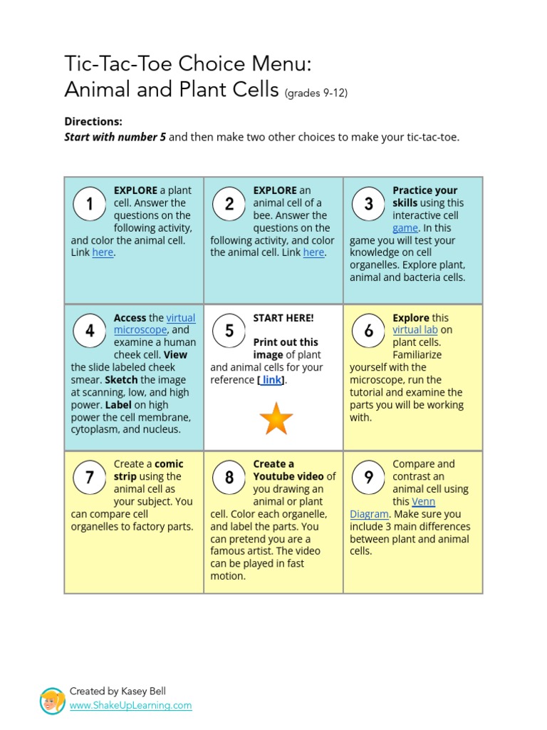 Tic-Tac-Toe Menu Choice Board | PDF | Cell (Biology) | Organelle