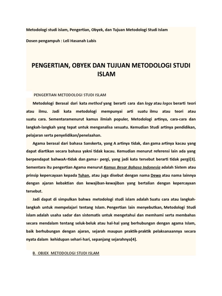 Metodologi Studi Islam: Pengertian dan Tujuan | PDF