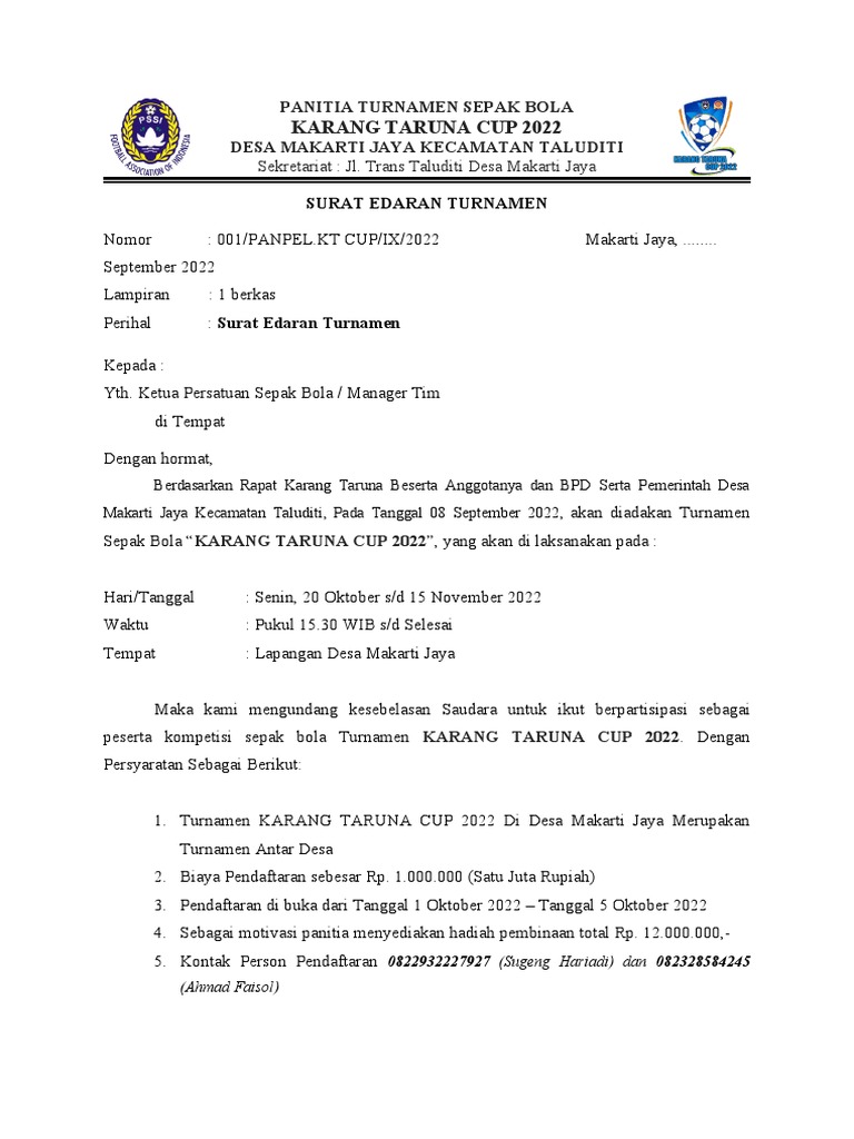 Undangan Turnamen Sepak Bola | PDF