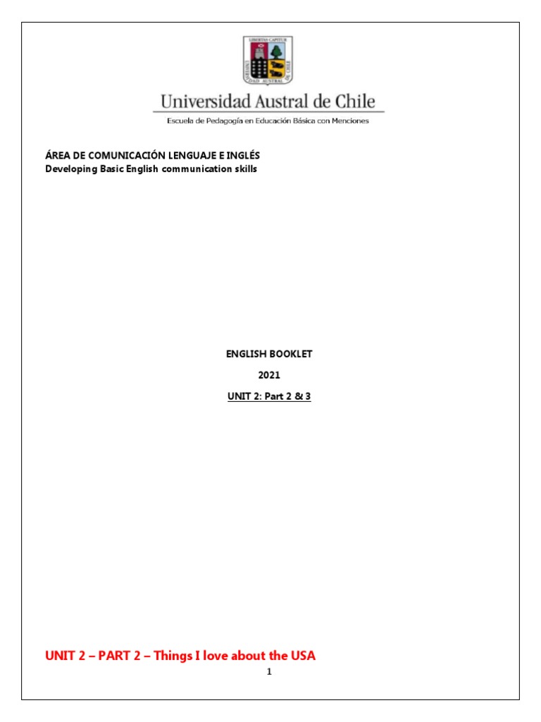 Booklet Unit 2 Parts 2 3 Pdf Verb English Language