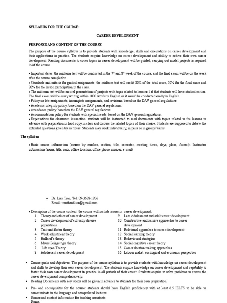 Syllabus For Career Development Course | PDF | Test (Assessment ...