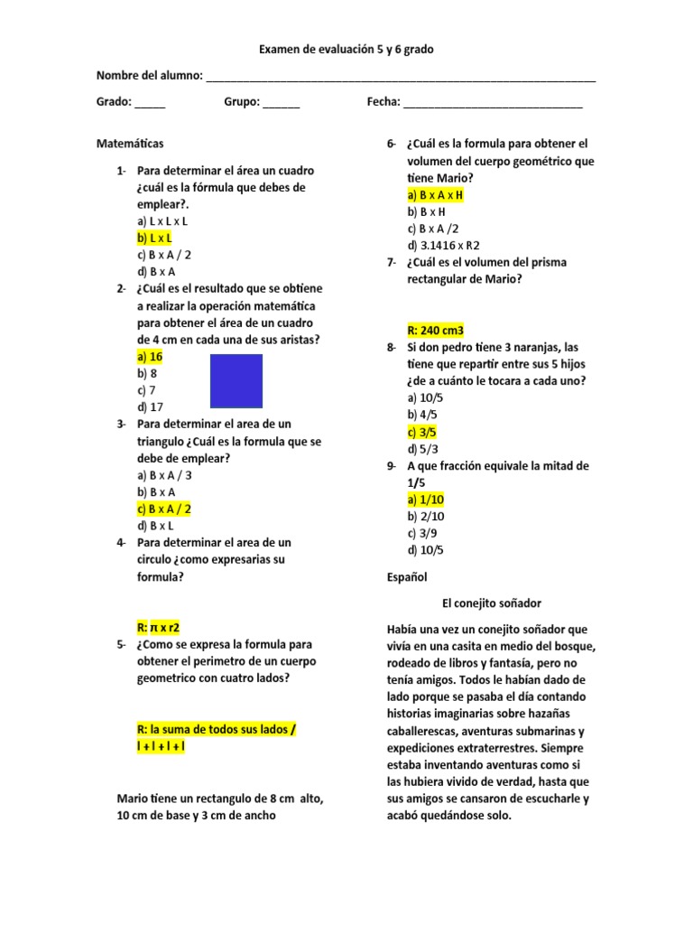 Exam 5 y 6 - 2 Trimestre Respuesra | PDF | Pi | Matemáticas