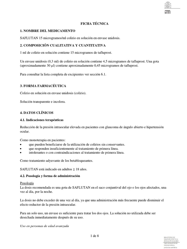 Colirio SAFLUTAN: Uso y Precauciones | PDF | Medicamentos con receta ...