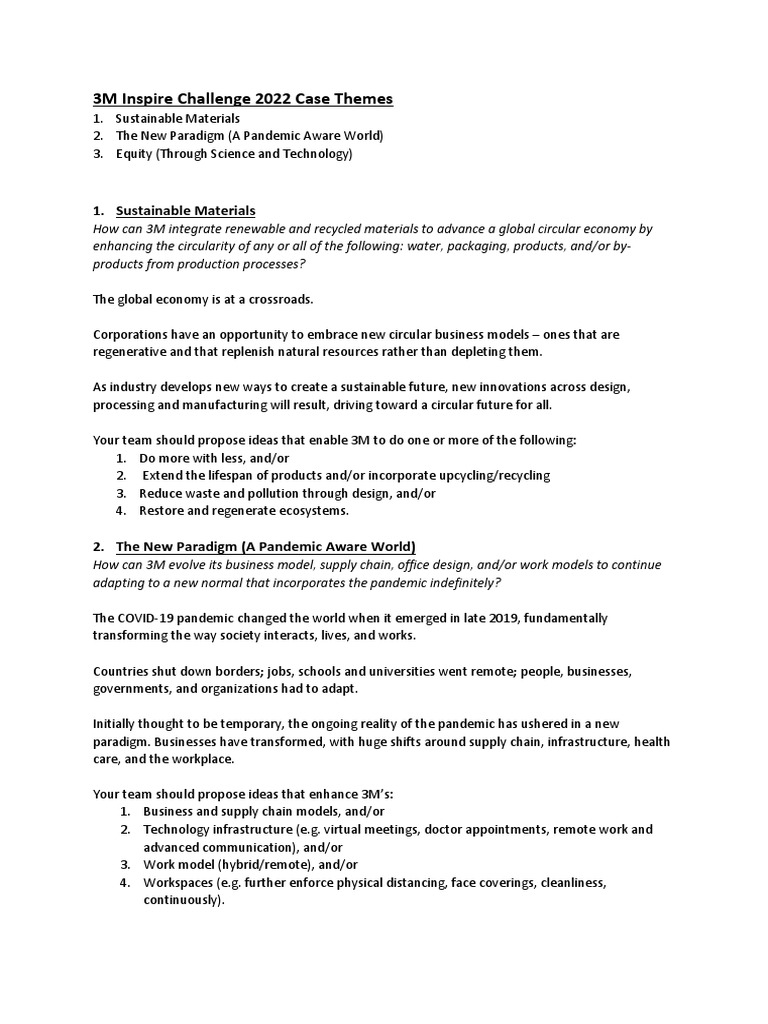 3M Inspire Challenge 2022 - Case Themes | PDF | Science, Technology ...