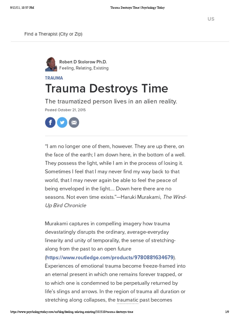 Trauma Destroys Time - and - What Is Trauma - Psychology Today | PDF ...