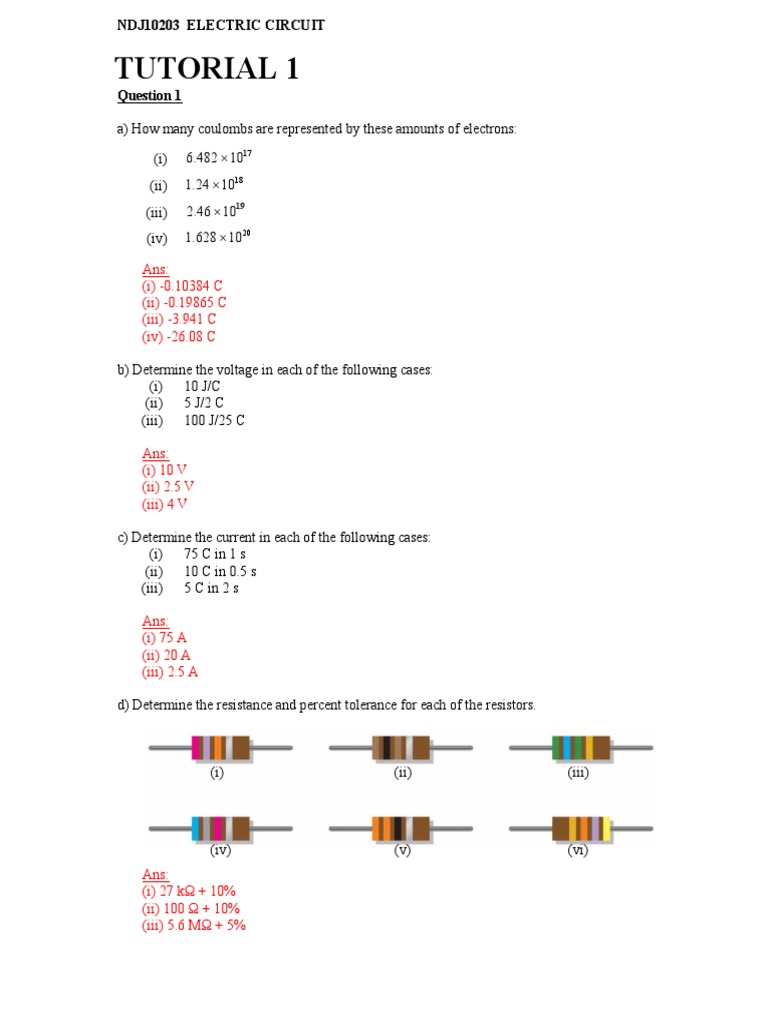 Tutorial 1: Ans: (I) - 0.10384 C (Ii) - 0.19865 C (Iii) - 3.941 C (Iv ...