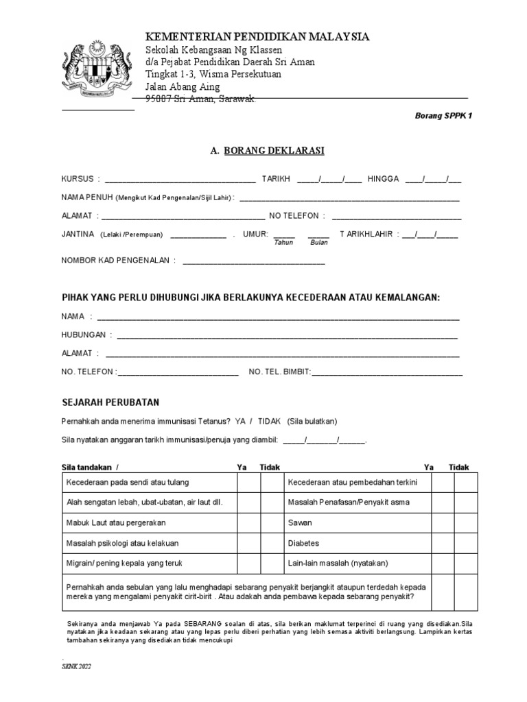 Borang Deklarasi N Akuan Ibubapa 2022 | PDF