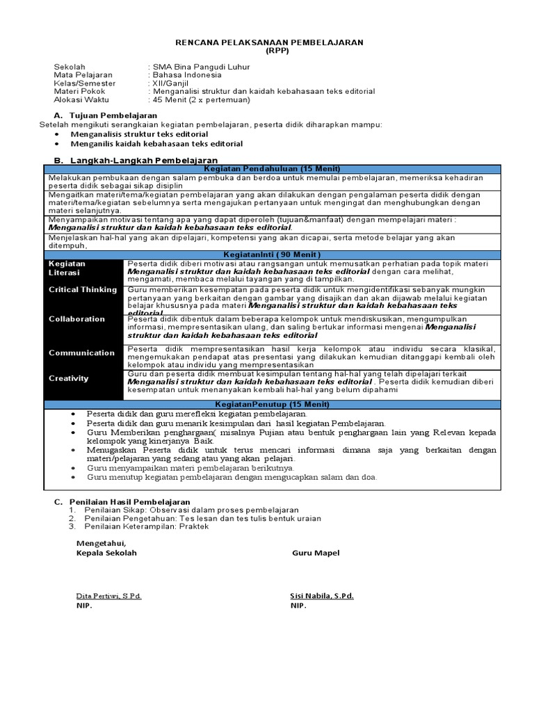 RPP Teks Editorial II | PDF