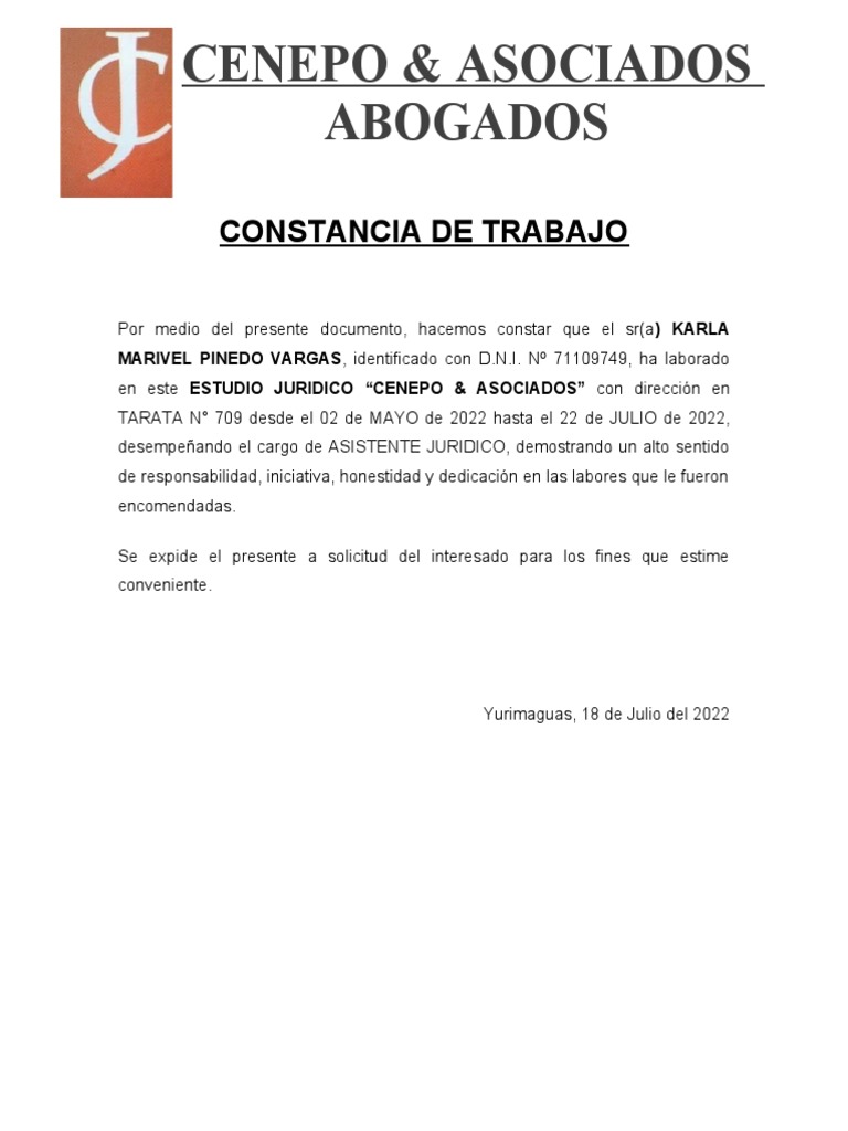 Modelo de Constancia de Trabajo | PDF