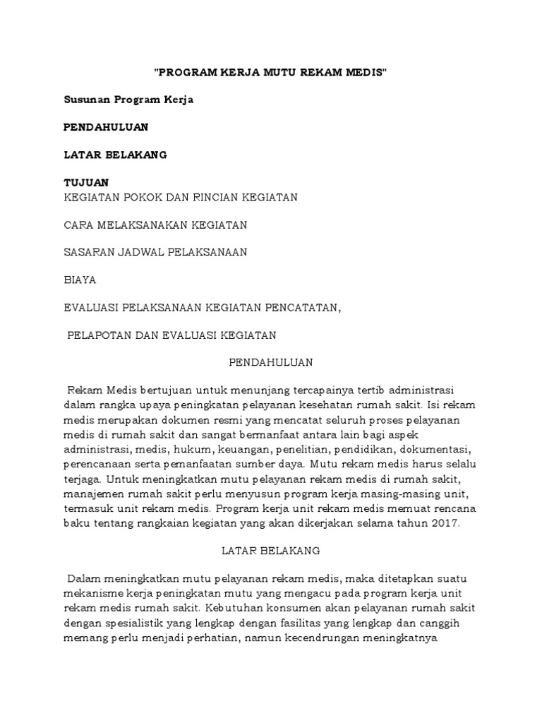 Program Kerja Mutu Rekam Medis | PDF