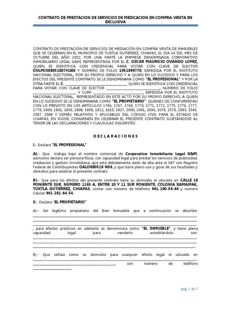 Machote de Contrato de Exclusiva | PDF | Propiedad | Oferta (economía)