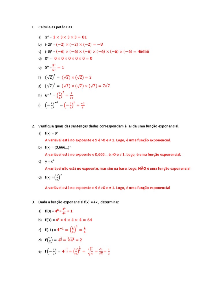 Cálculos E Classificações De Funções Exponenciais E Logarítmicas Pdf