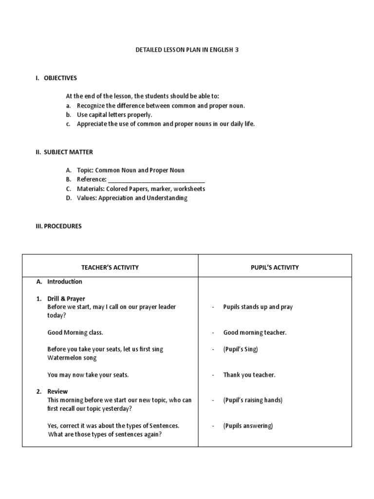 Lesson Plan: Common and Proper Nouns | PDF | Lesson Plan | Noun