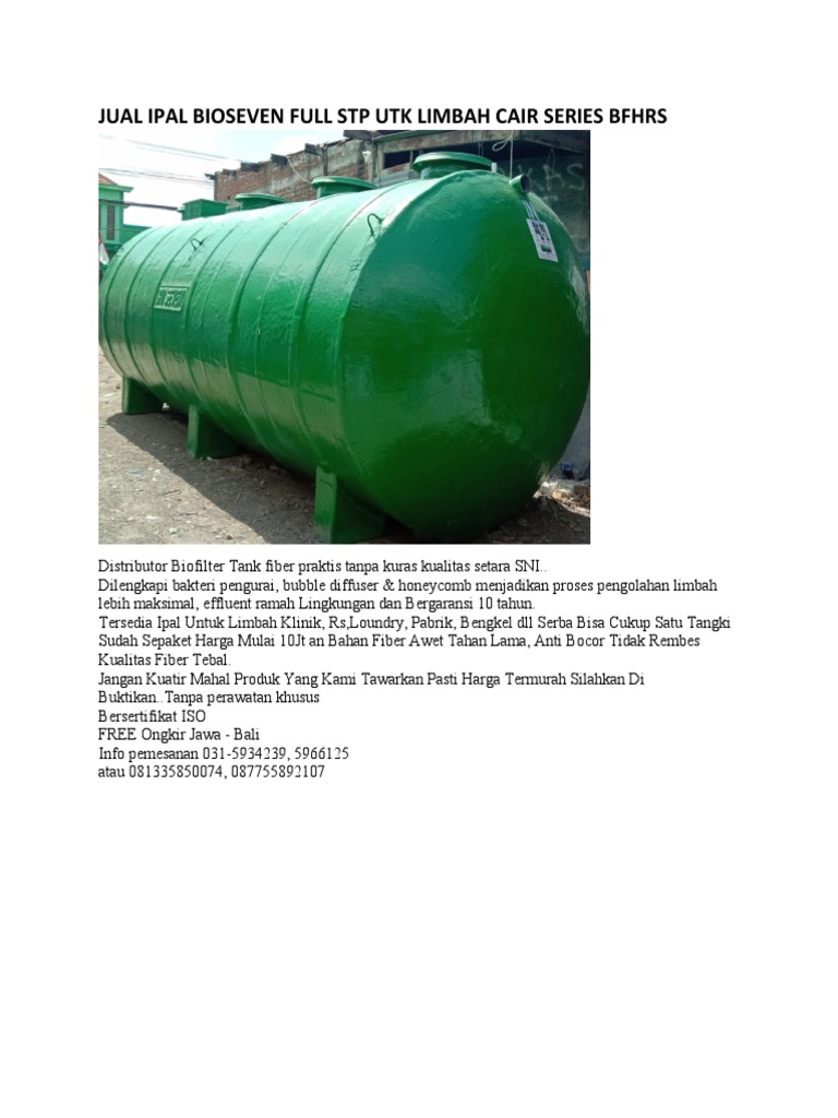 Jual Ipal Bioseven Full STP Utk Limbah Cair Series Bfhrs | PDF