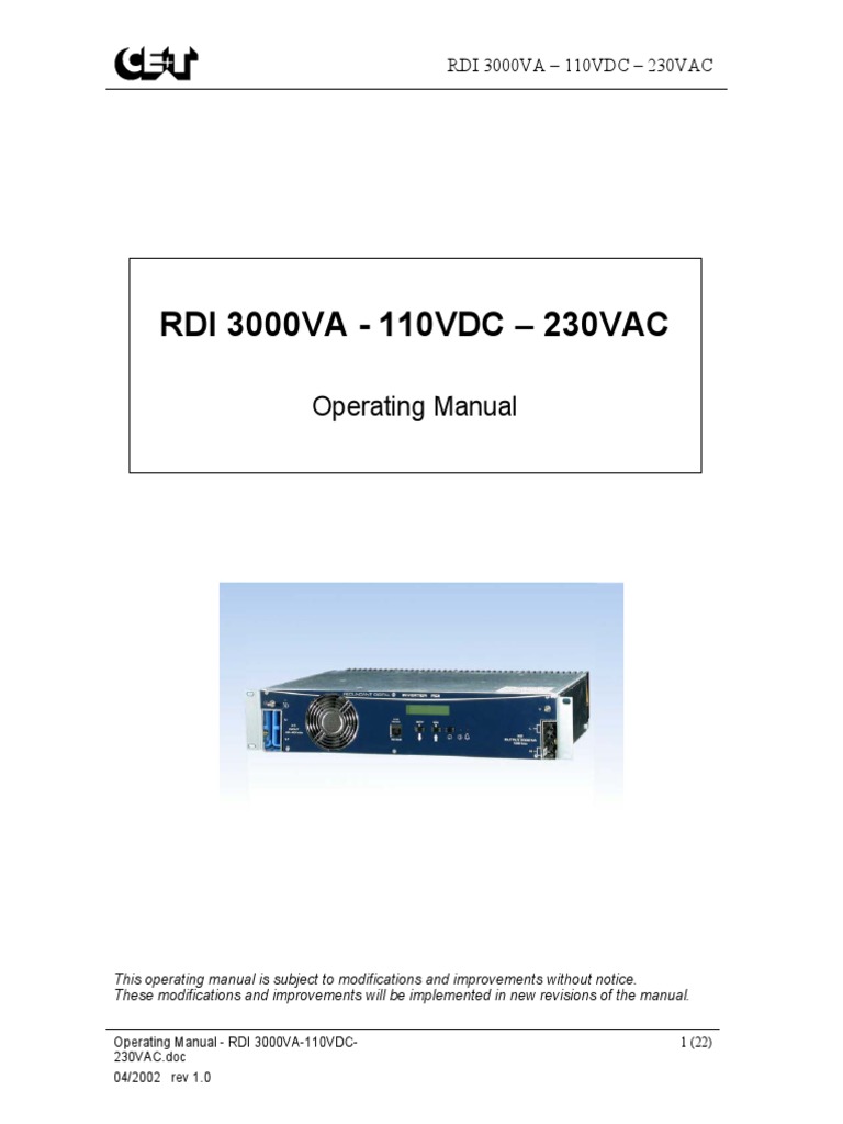 5.1.3 Operating Manual - RDI 3000VA-110VDC-230VAC | PDF | Power ...