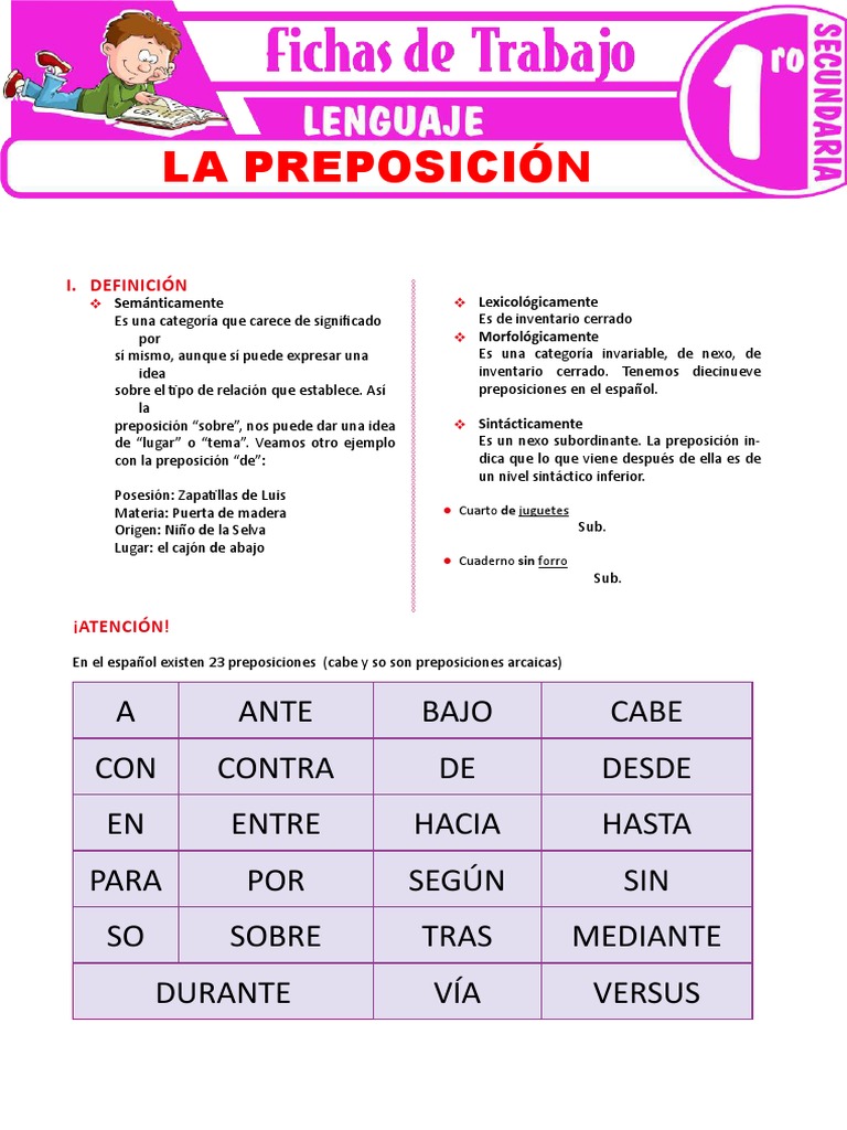 Las preposiciones: definición, clasificación y uso | PDF | Palabra ...