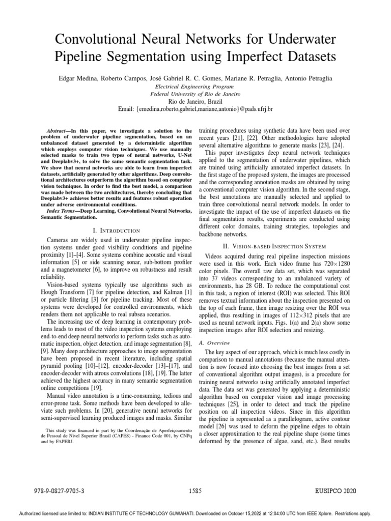 Convolutional Neural Networks For Underwater Pipeline Segmentation Using Imperfect Datasets ...