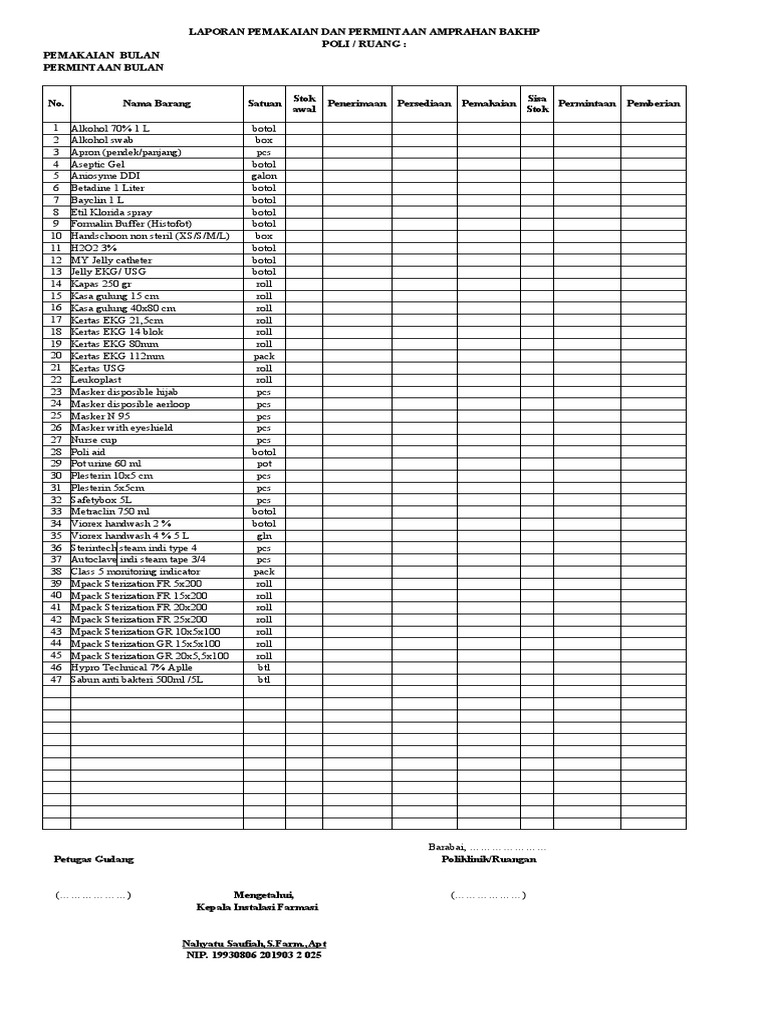 Lembar Amprahan Ruangan | PDF | Wellness