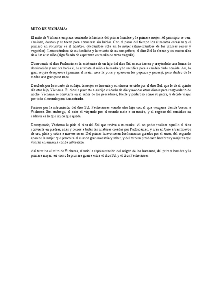 Mito de Vichama: Origen y Conflicto Divino | PDF | Libros para adolescentes