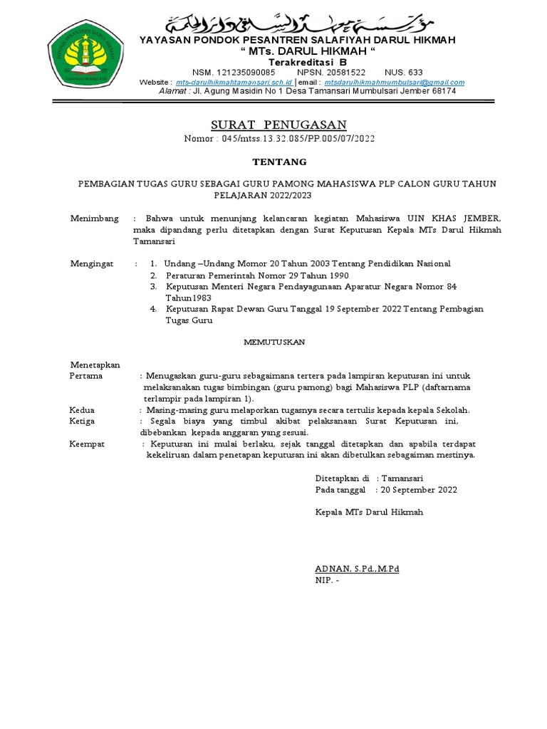 S Tugas Guru Pamong PLP UIN Has Jember | PDF
