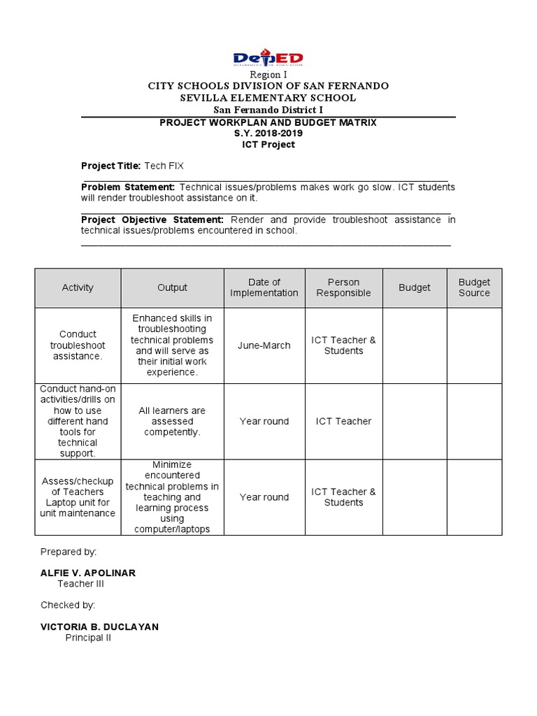 ICT Project Work Plan and Budget Matrix LIS | PDF