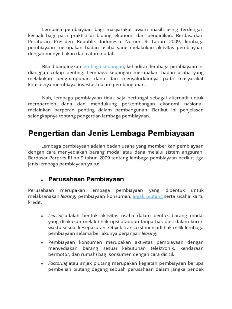 Mengenal Lembaga Pembiayaan | PDF | Pengelolaan Keuangan & Uang
