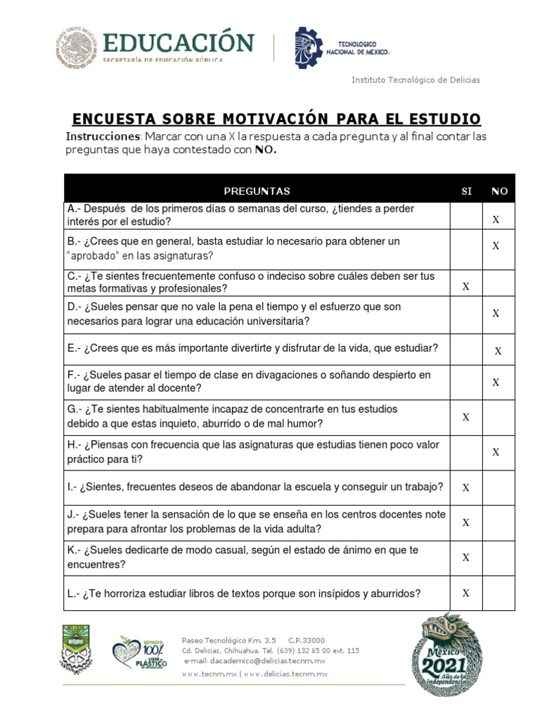 Encuesta sobre Motivación Estudiantil | PDF