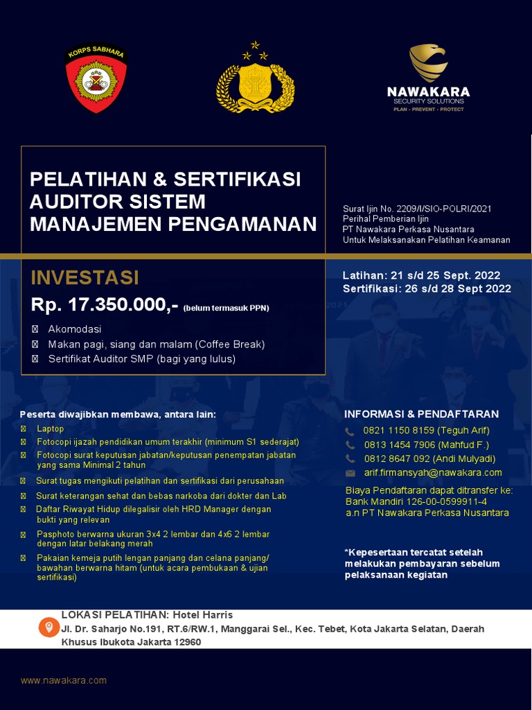 Brosur Pelatihan Auditor SMP - Sept 2022 (Q3) | PDF
