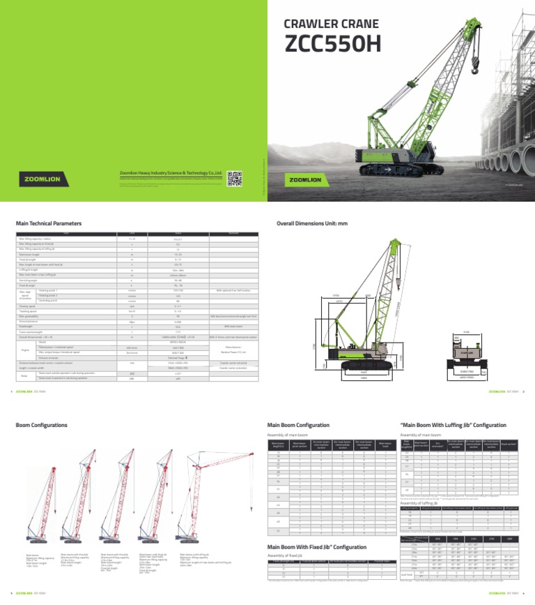 Brochure Specification Zoomlion ZCC550H (55 Ton) | PDF | Crane (Machine) | Vehicles