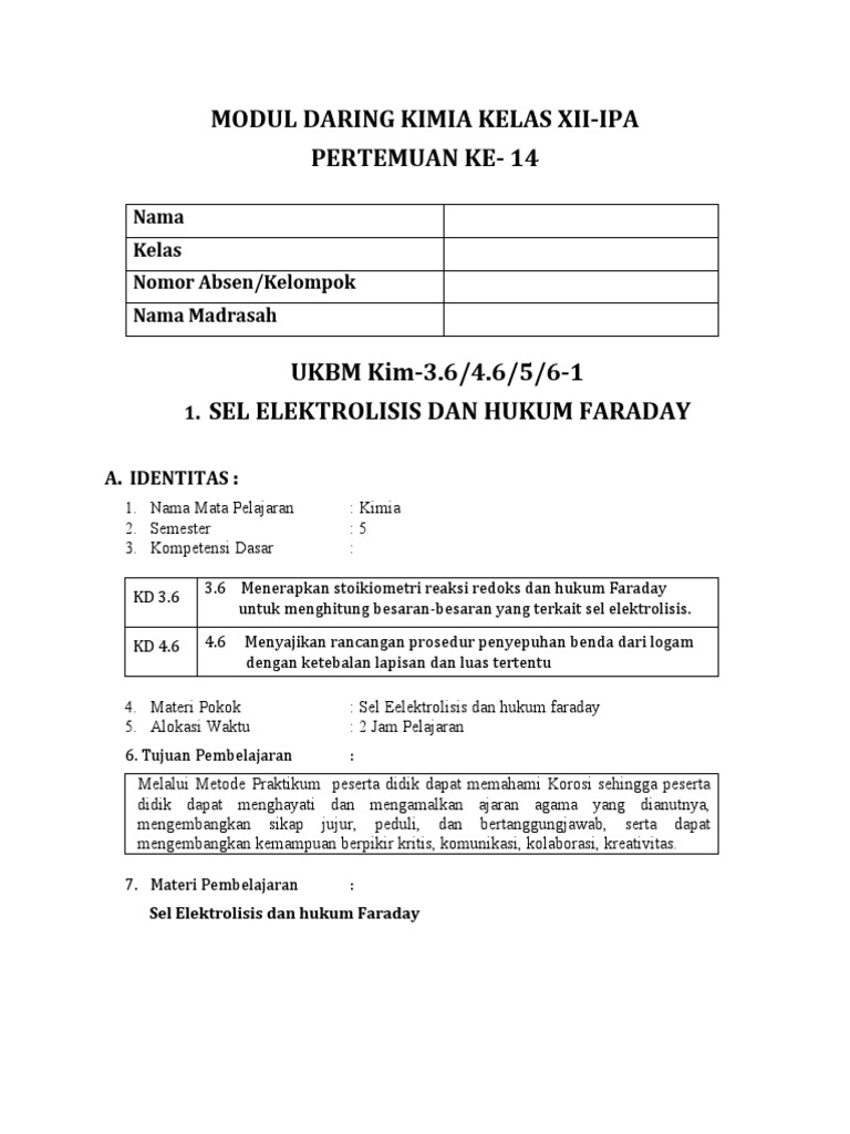 Modul Sel Elektrolisis Faraday Kelas 12 | PDF