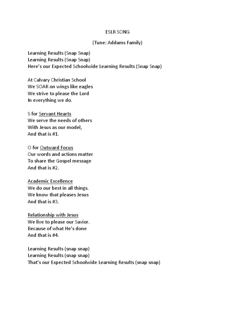 Eslrs Song 2 | PDF | Language Arts & Discipline | Self-Improvement