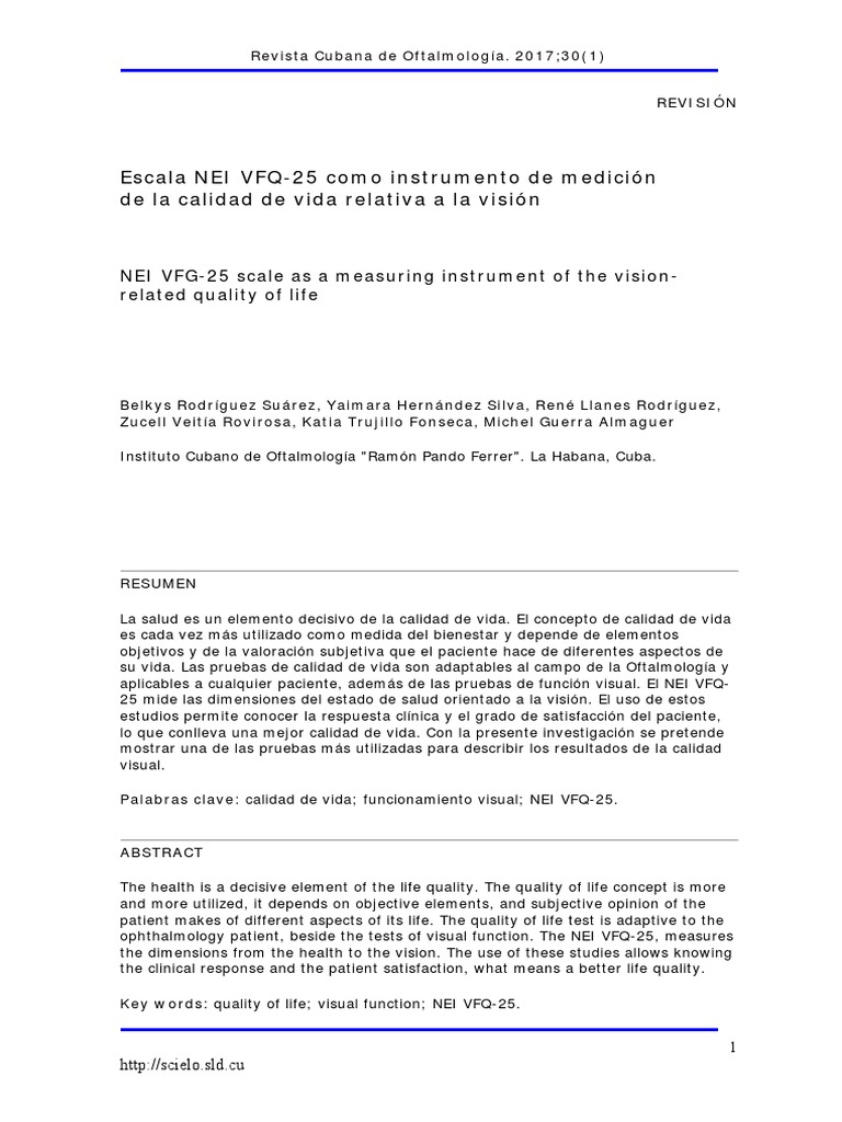 Escala VFQ-25 | PDF | Ciencias de la Salud | Cognición