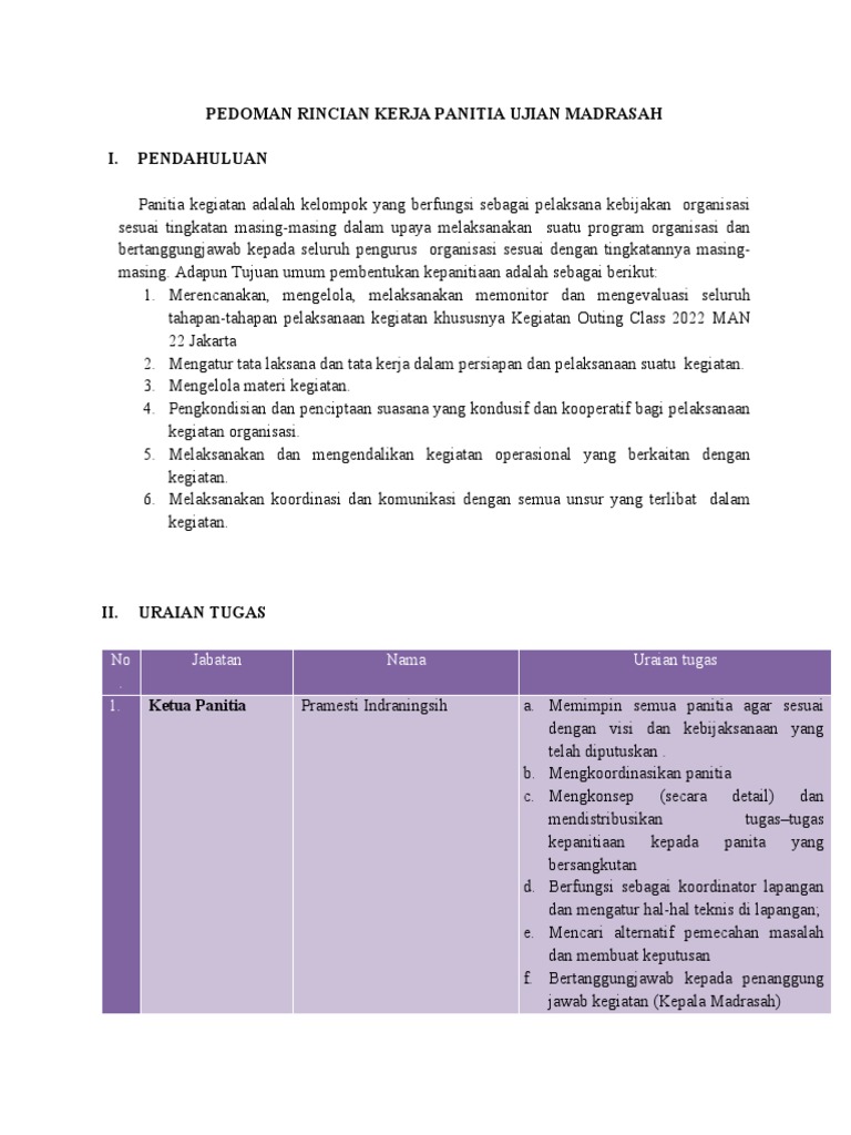 Panduan Kerja Panitia Ujian | PDF