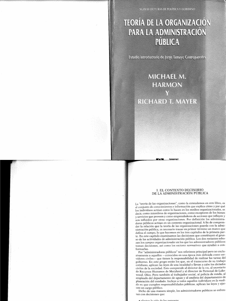 Teor A de La Organizaci N para La Administracion P Blica de Harmon Mayer P G 33 85 2 | PDF