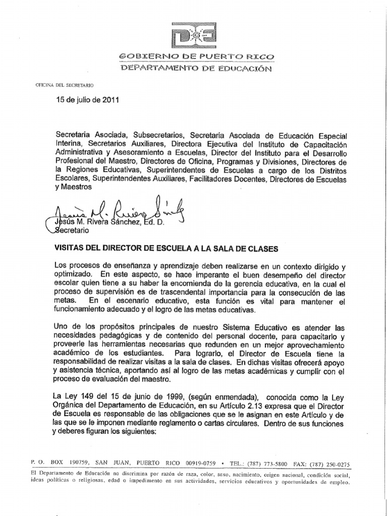 Visitas Del Director de Escuela A La Sala de Clases | PDF