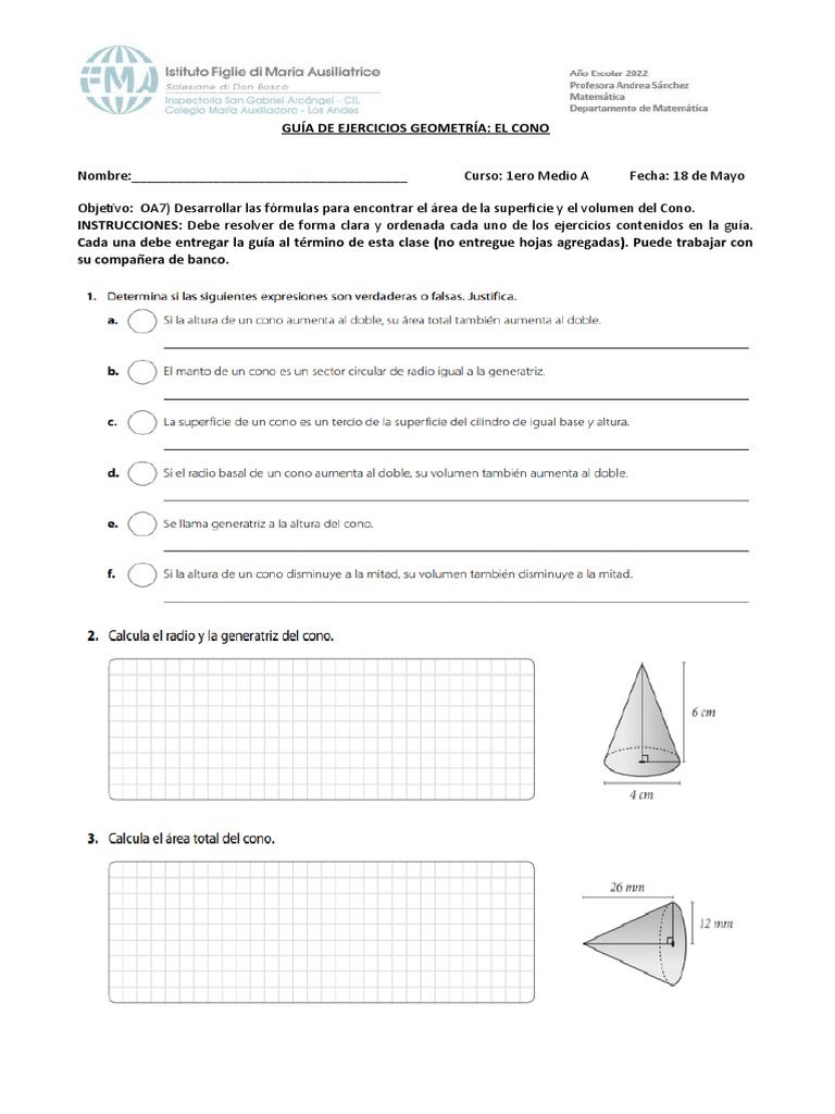 Guía de Ejercicios El Cono | PDF