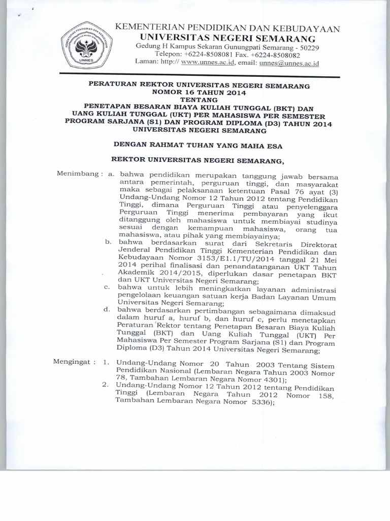 No 16 Penetapan BKT Dan UKT Per Mahasiswa Per Semester S1 Dan D3 | PDF