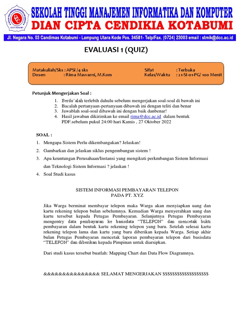 Evaluasi Quiz Apsi Kelas 21 Si-01-Pg | PDF