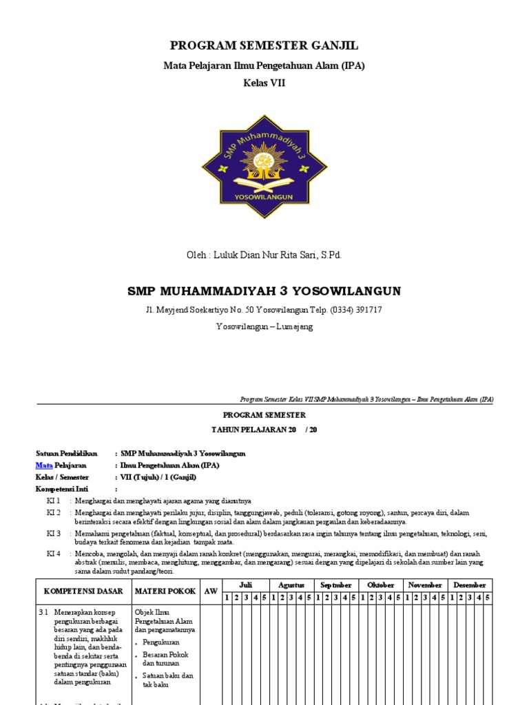 Program Semester K7 Ganjil | PDF | Sains & Matematika